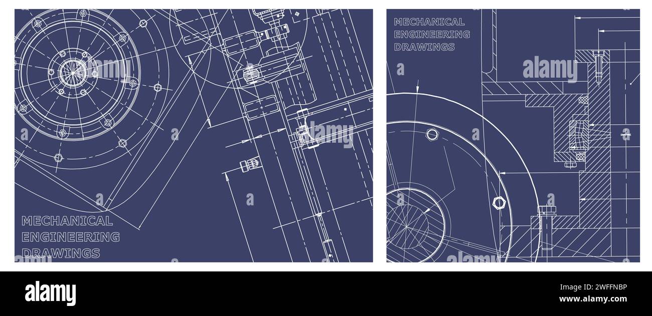 Instrument-making drawings. Blueprint. Engineering illustration set ...