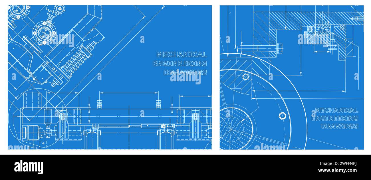 Engineering drawing set. Instrument-making drawings. Vector engineering ...