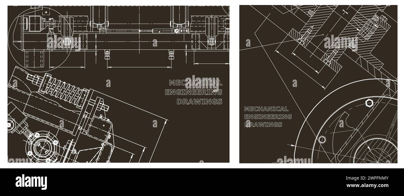 Blueprint. Engineering illustration set. Computer aided design systems ...
