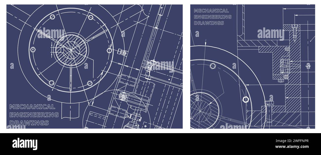 Blueprint. Engineering illustration set. Instrument-making drawings ...