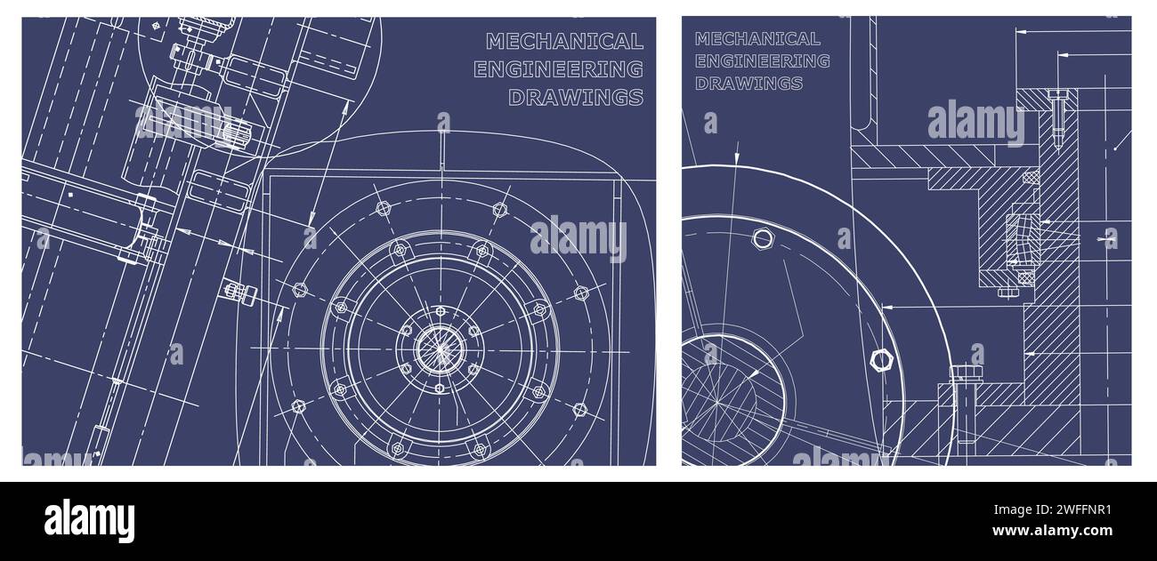 Blueprint. Engineering illustration set. Instrument-making drawings ...