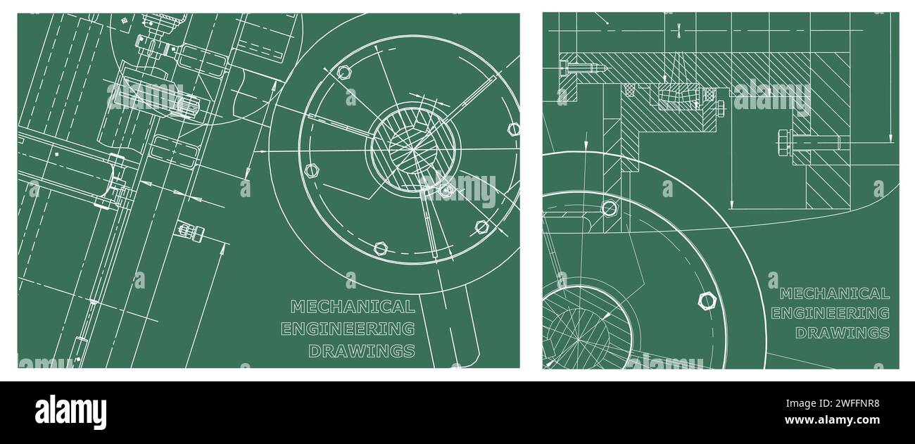 Blueprint. Computer aided design systems. Engineering illustration set ...