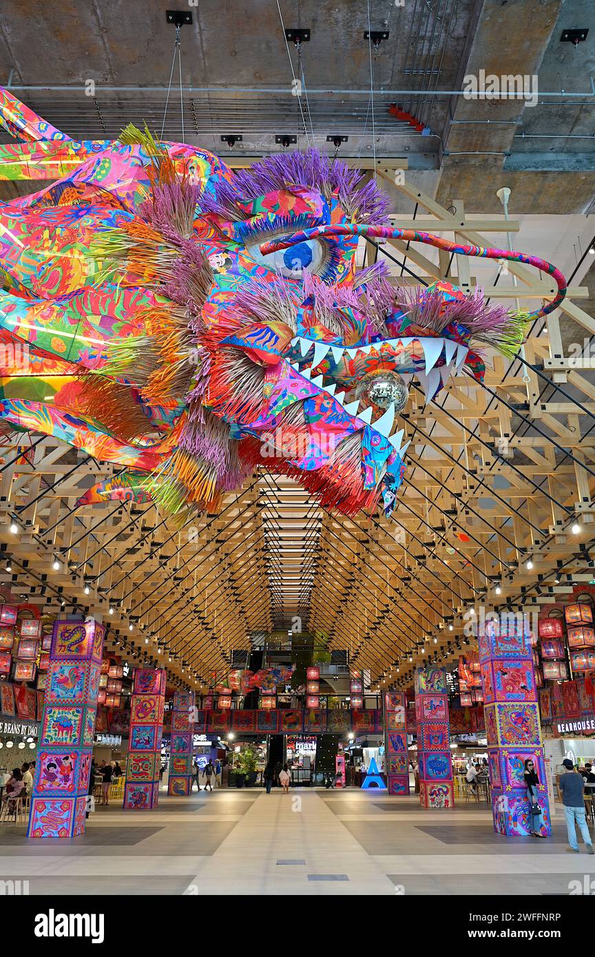 Stylized giant Dragon display with disco mirrorball at a Bangkok ...