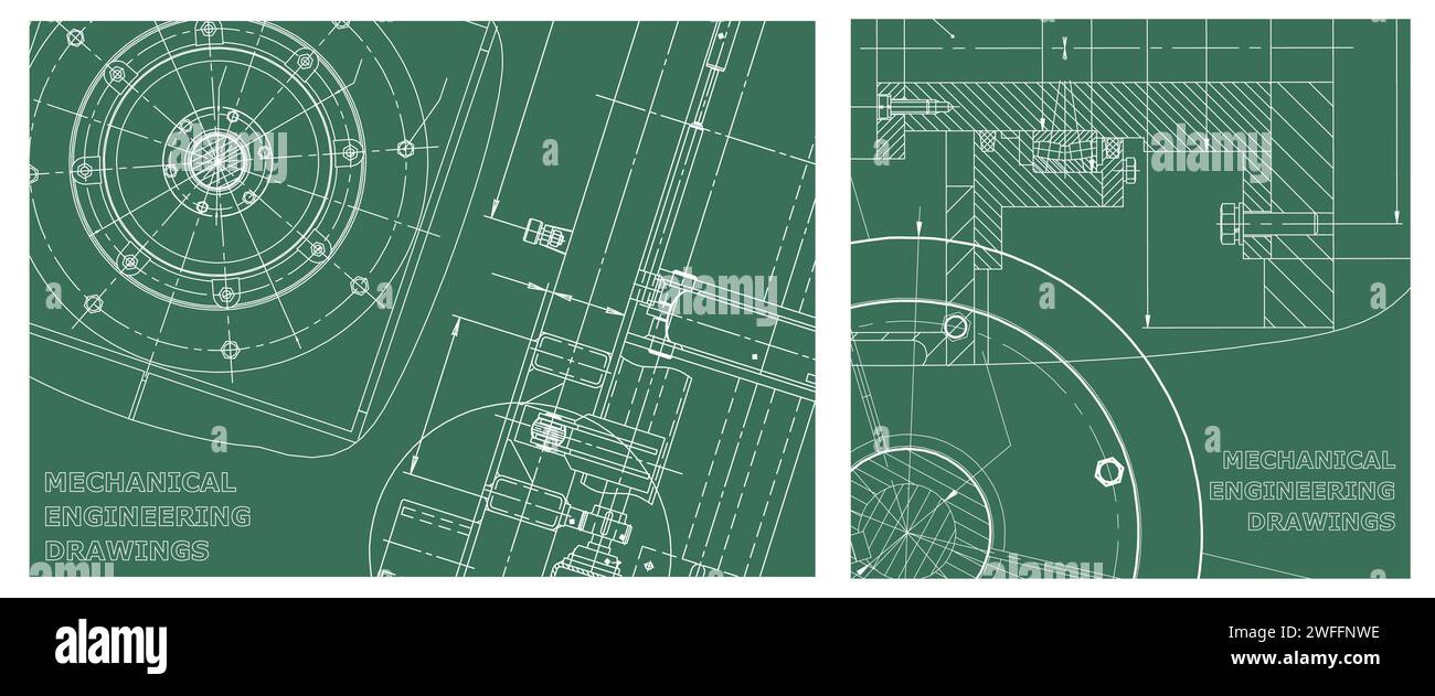 Blueprint. Engineering illustration set. Instrument-making drawings ...