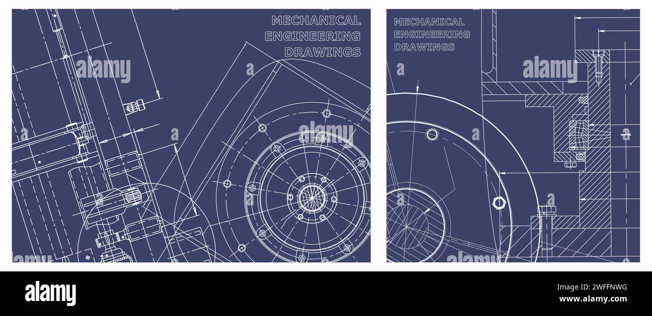 Blueprint. Engineering illustration set. Instrument-making drawings ...