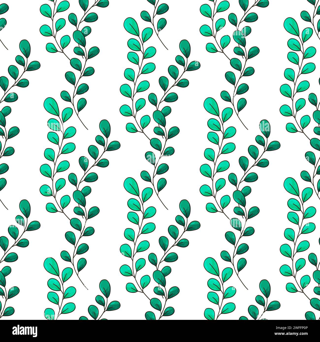 Algae. Creative marine seamless pattern. Pattern in hand draw style ...