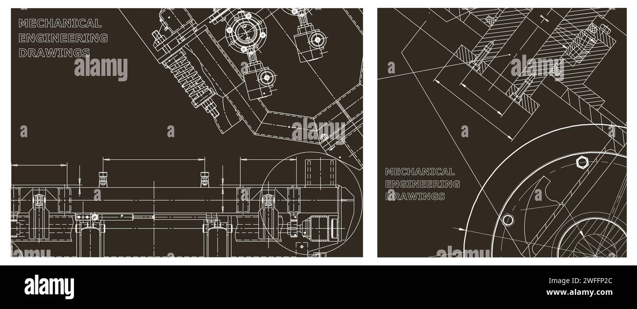 Blueprint. Engineering illustration set. Computer aided design systems ...
