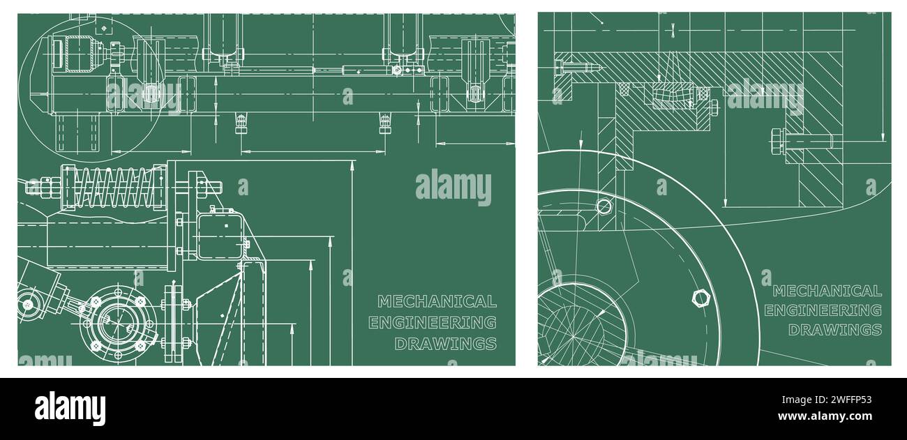 Blueprint. Computer aided design systems. Engineering illustration set ...