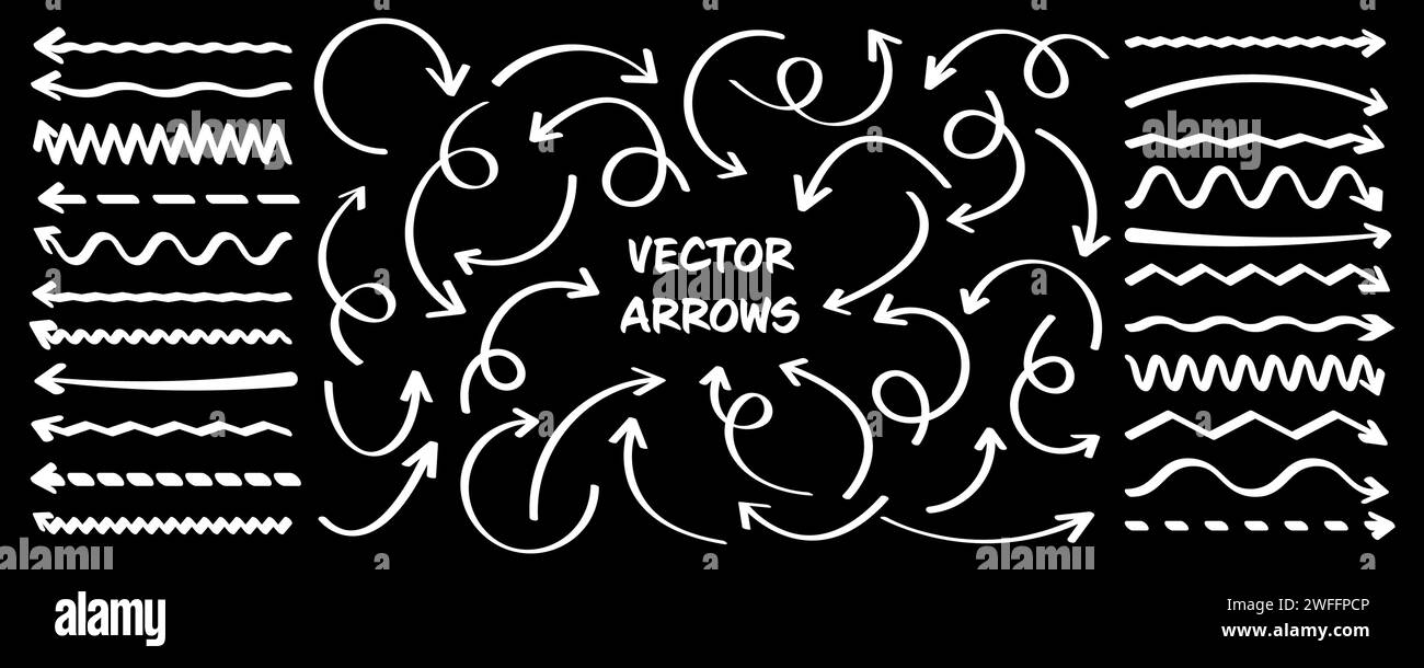 Hand drawn arrows, highlighter lines. Marker stroke, brush pen drawn ...