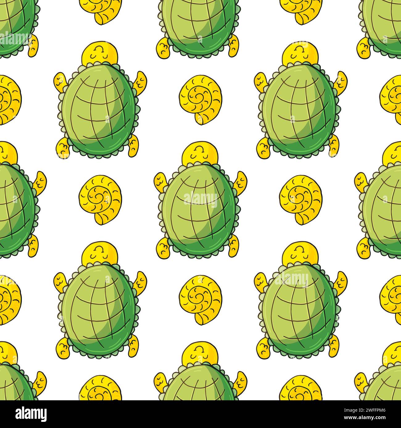 Turtles. Creative marine seamless pattern. Pattern in hand draw style ...