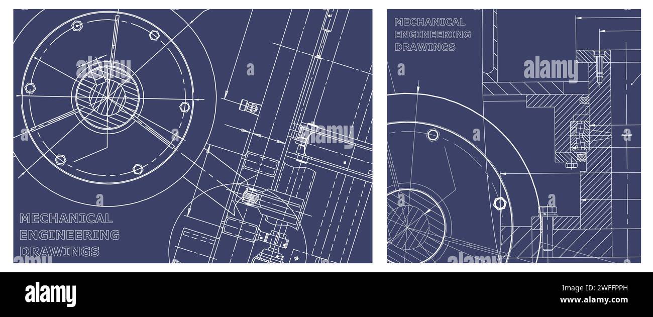 Blueprint. Engineering illustration set. Instrument-making drawings ...
