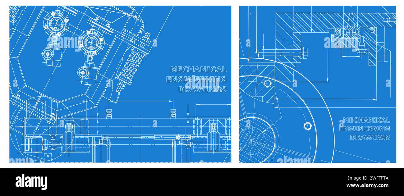 Engineering drawing set. Instrument-making drawings. Vector engineering ...