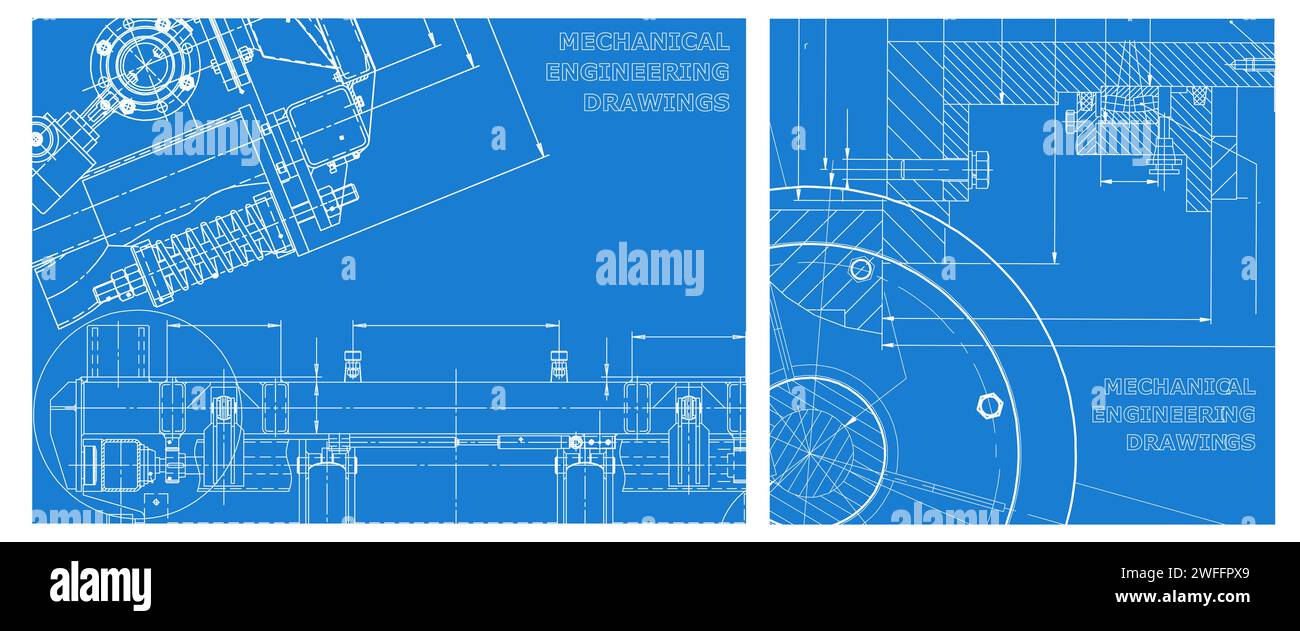 Engineering drawing set. Instrument-making drawings. Vector engineering ...