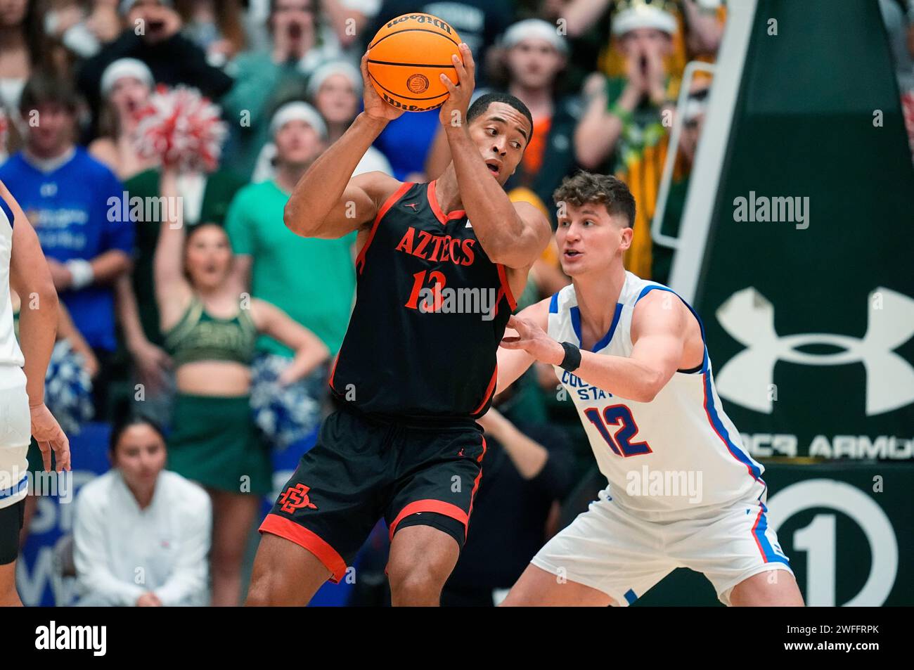 San Diego State forward Jaedon LeDee (13) pulls in a rebound as ...