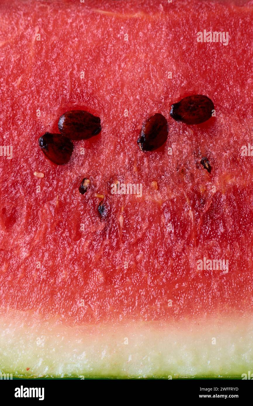 abstract of sliced watermelon surface, bright red tone fresh juicy ...