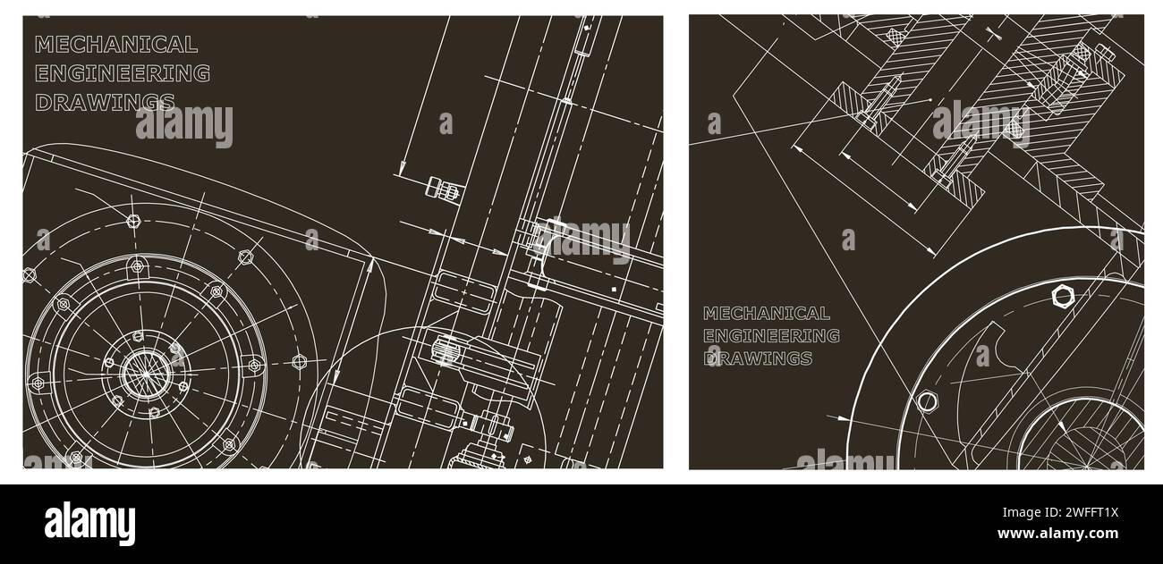Mechanical engineering drawing. Engineering illustration set. Blueprint ...