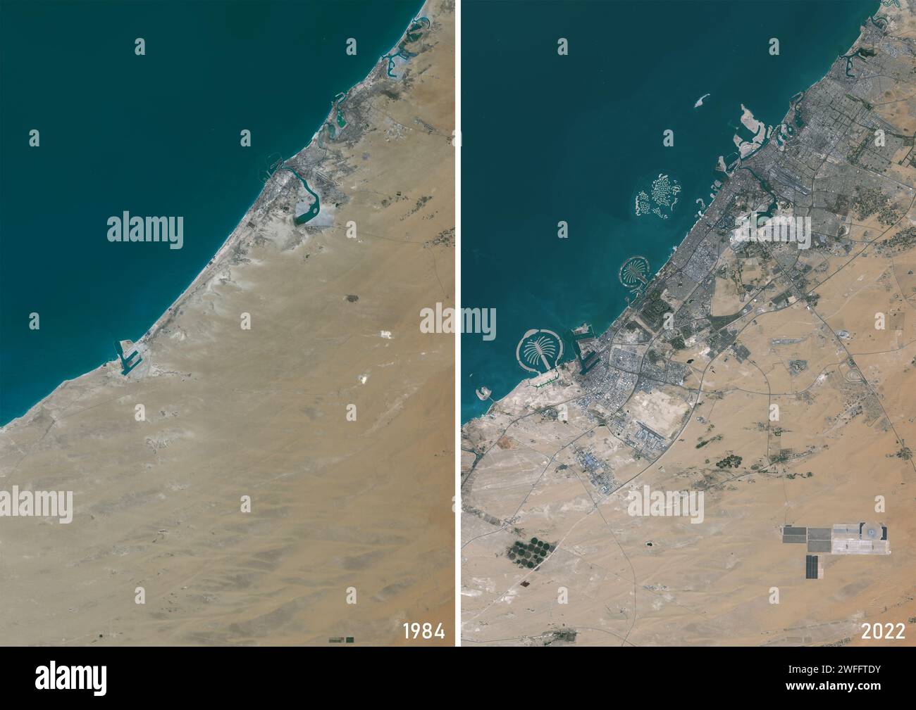Dubai in 1984 and 2022, satellite image Stock Photo - Alamy