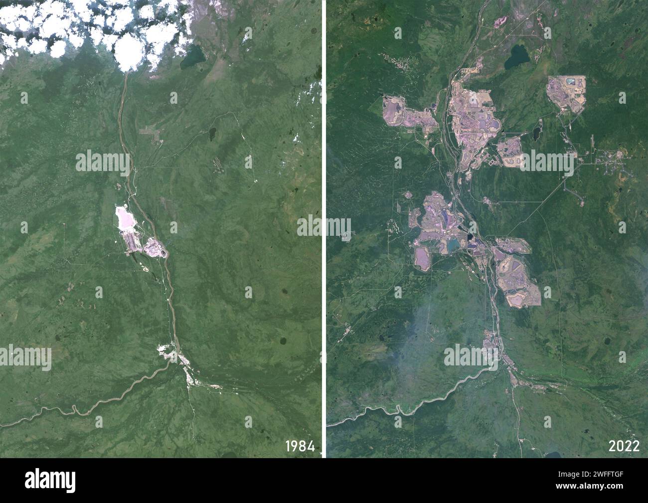 Fort McKay, Alberta, Canada in 1984 and 2022, satellite image Stock ...