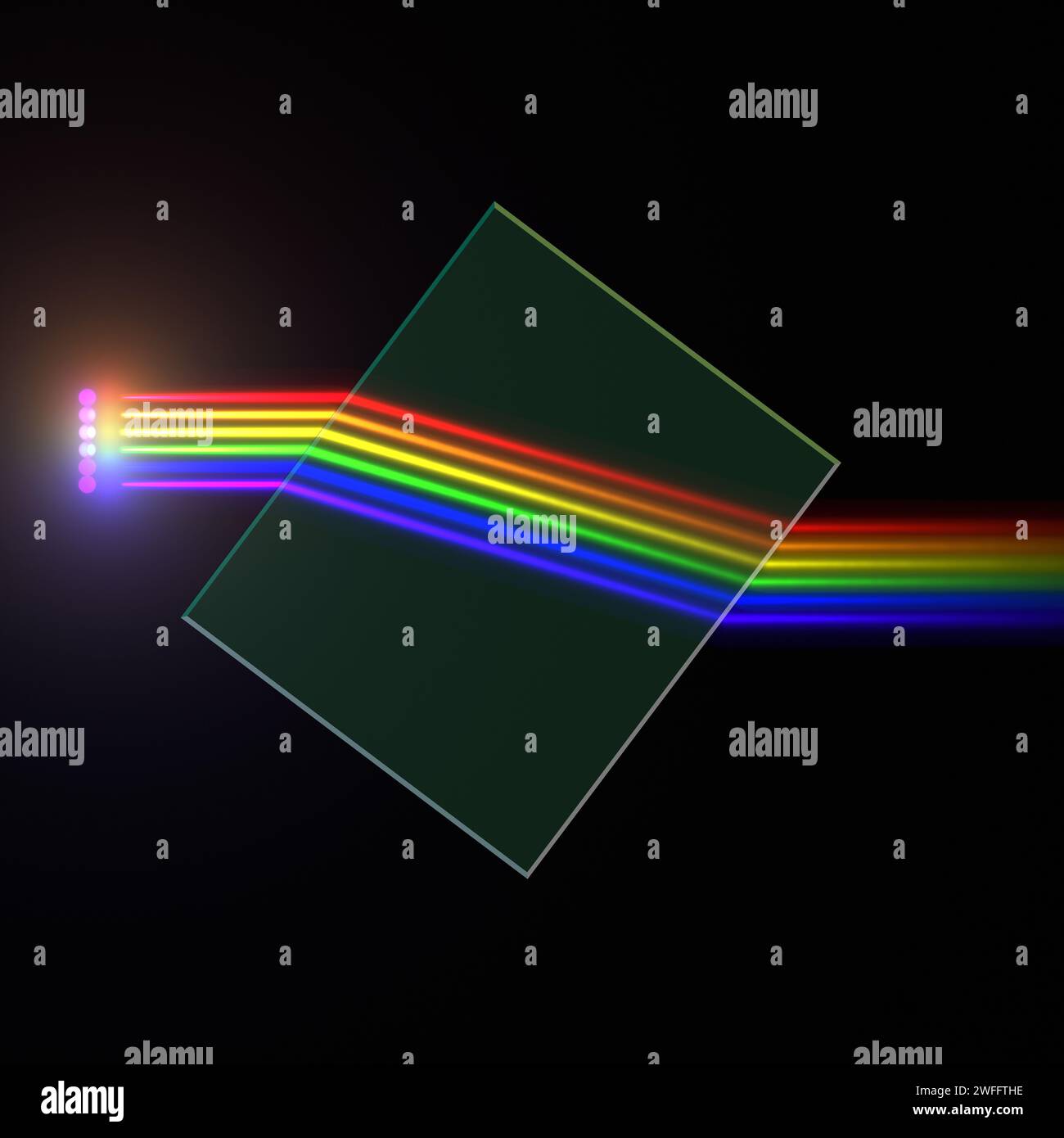 Refraction of incident light rays by glass block, illustration Stock ...