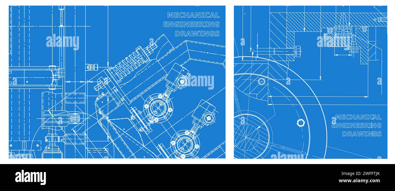 Engineering illustration set. Mechanical engineering. Backgrounds of ...