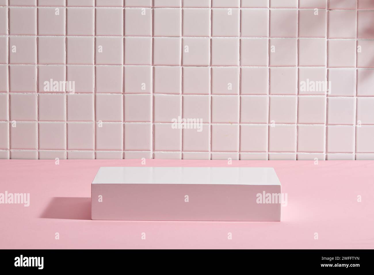 Blank template design stand on geometric shape rectangle white podium ...