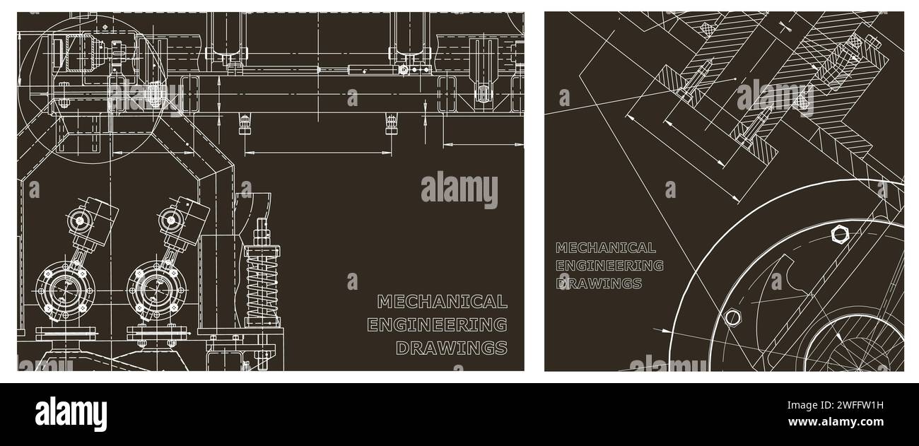 Mechanical drawing. Engineering illustration set. Cover, flyer banner ...