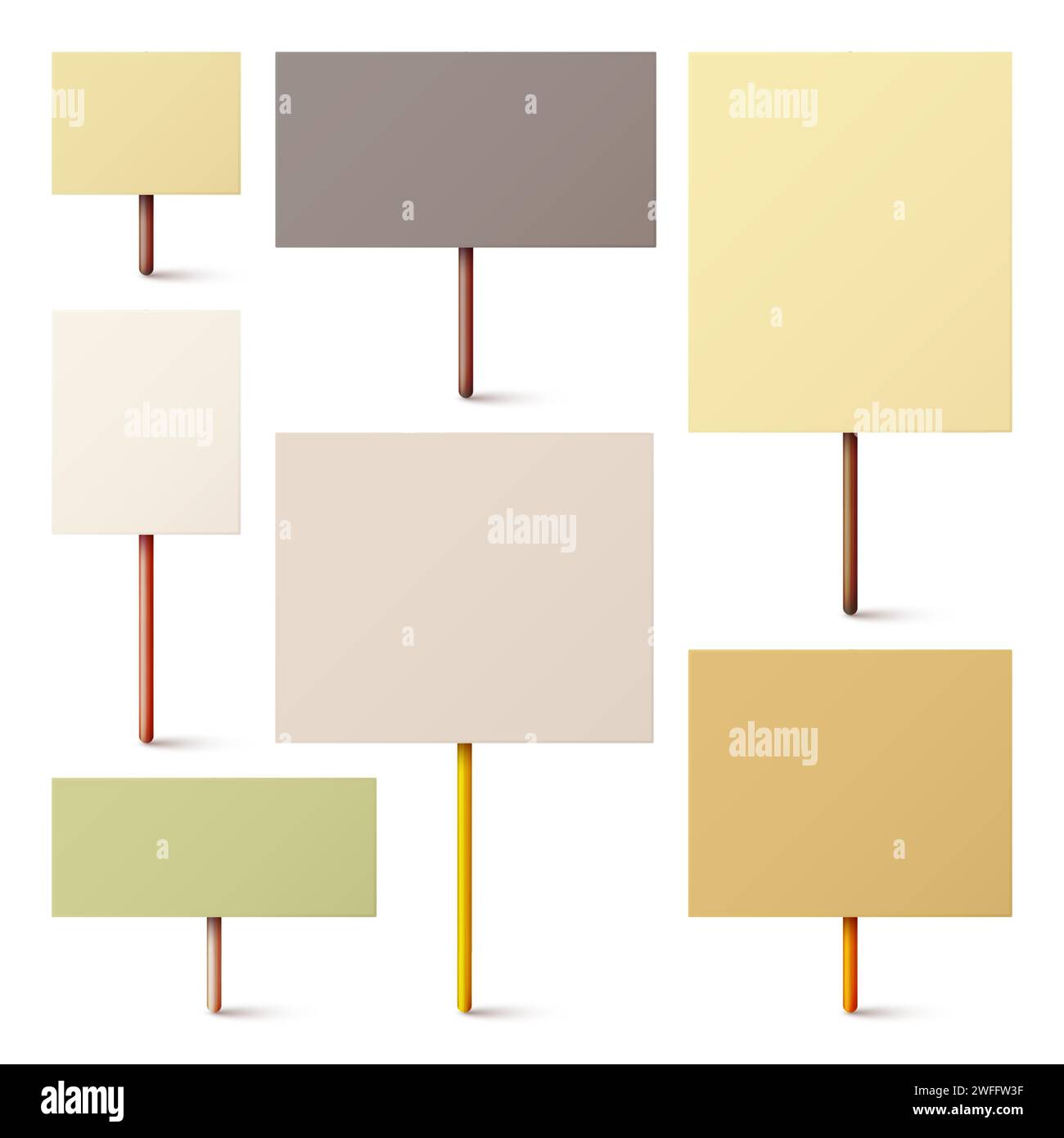 Blank colorful protest sign with wooden holder. Realistic vector ...