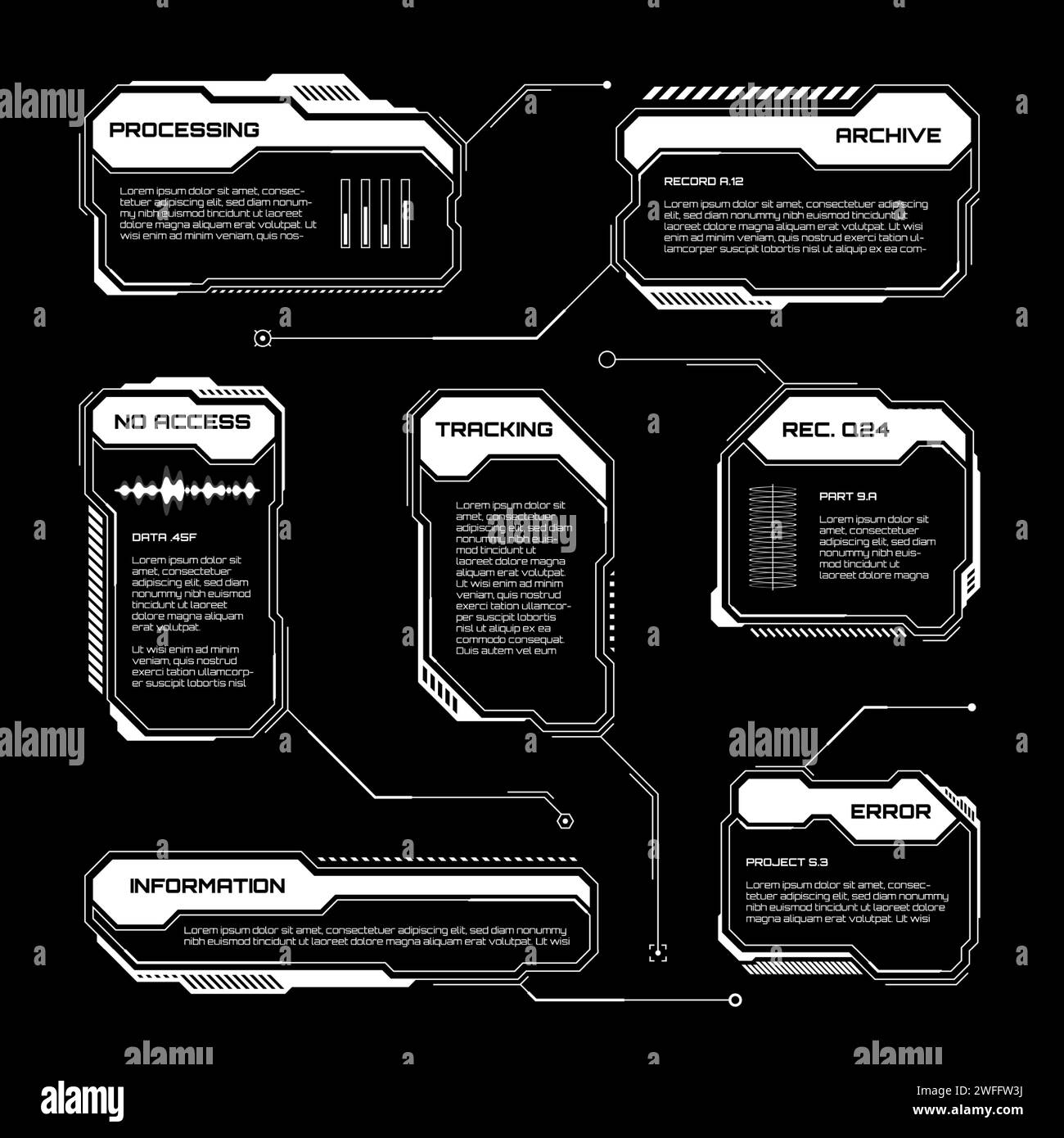White Futuristic Hud Ui Elements Sci Fi User Interface Text Boxes Callouts Warning Message 1083
