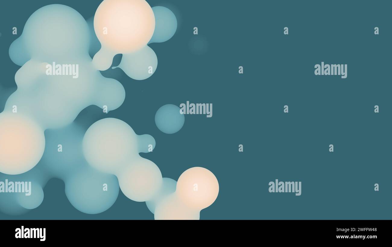 Abstract 3d fluid metaball shape with light green balls. Synthwave ...