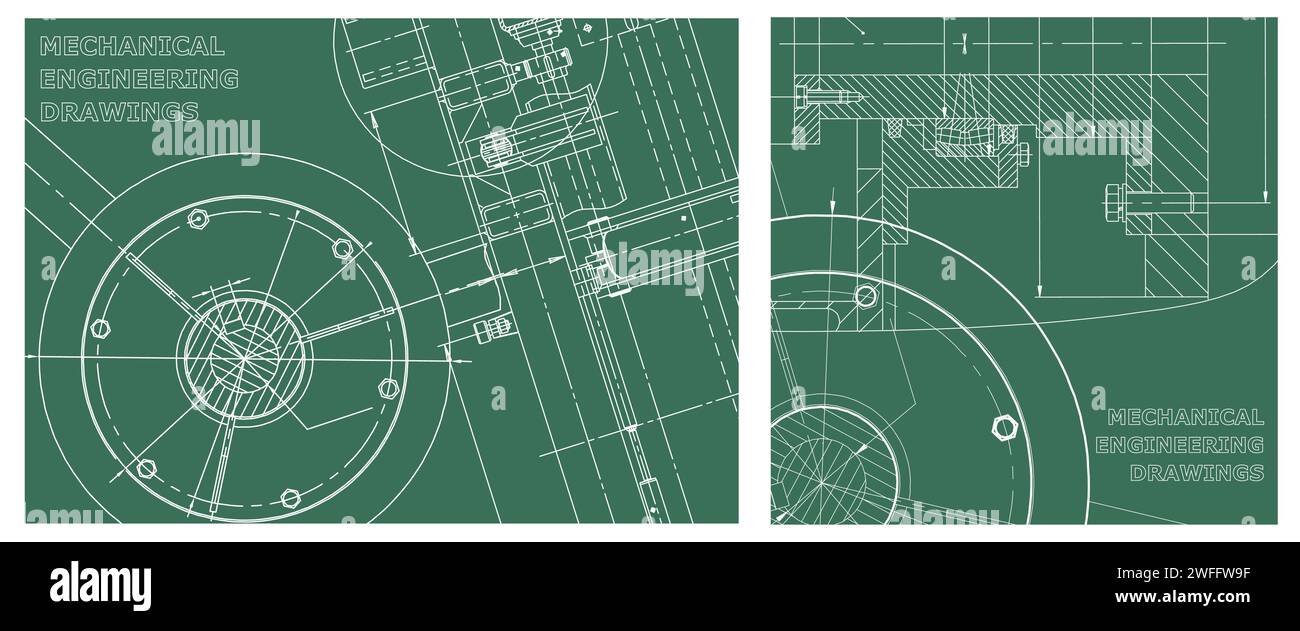 Blueprint. Technical Design. Engineering illustration set. Instrument-making drawings ...