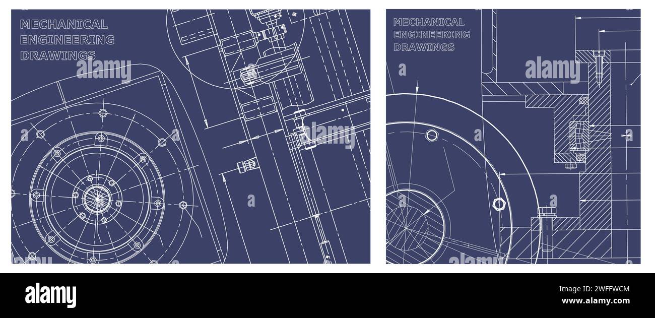 Blueprint. Engineering illustration set. Instrument-making drawings ...