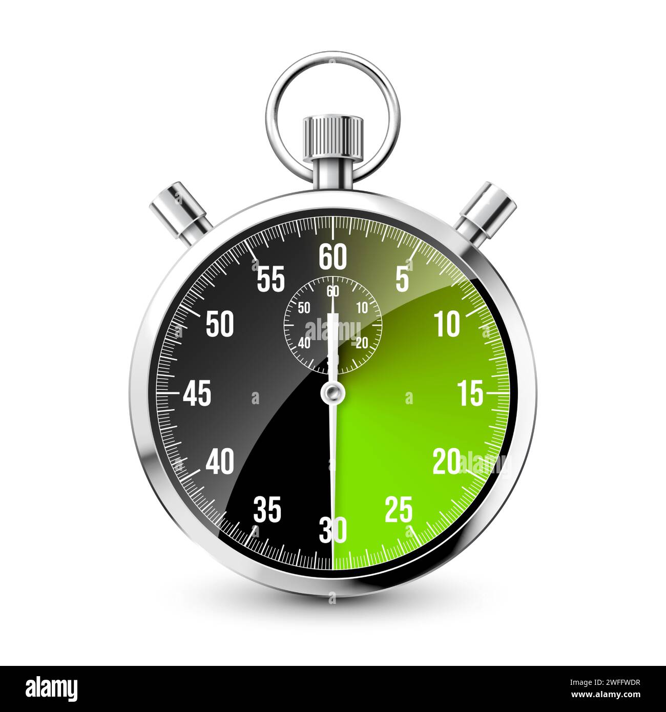 Realistic classic stopwatch. Shiny metal chronometer, time counter with ...