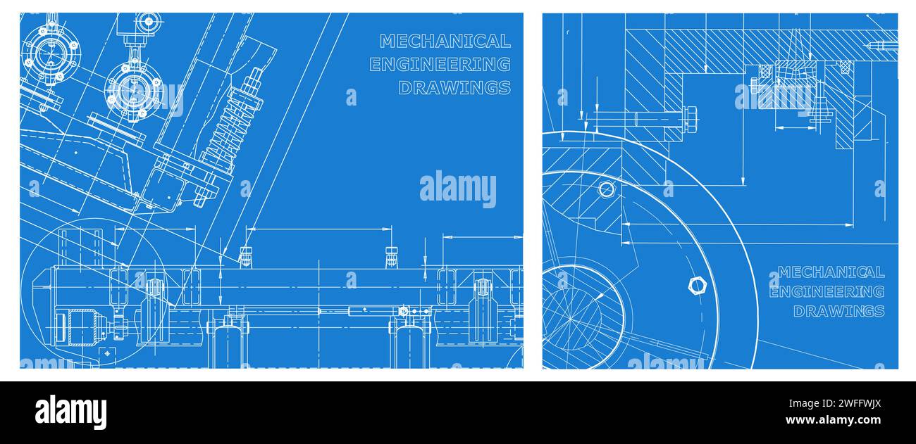 Engineering drawing set. Instrument-making drawings. Vector engineering ...