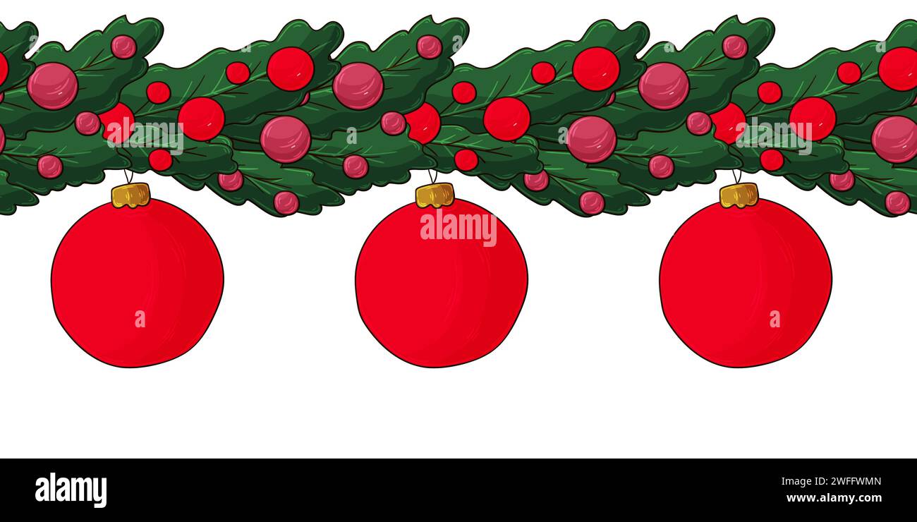Christmas wreath, pine garland. New Year seamless border. Vector design ...