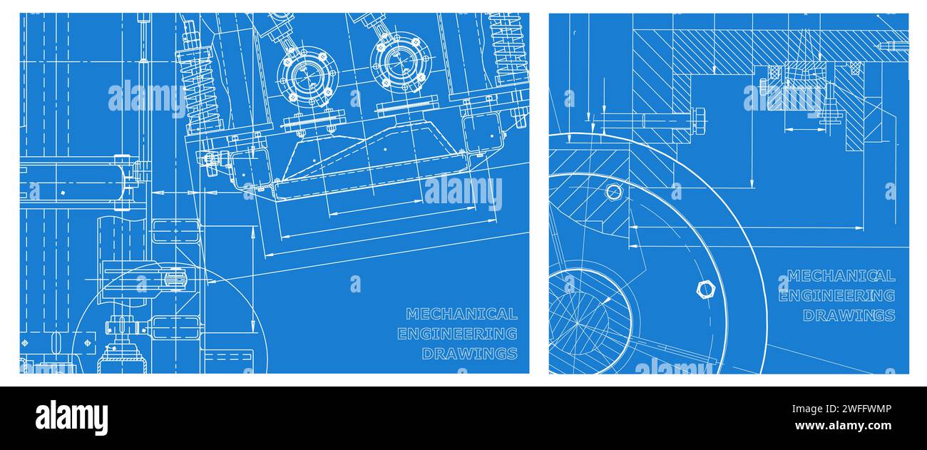 Engineering drawing set. Vector engineering illustration. Instrument ...