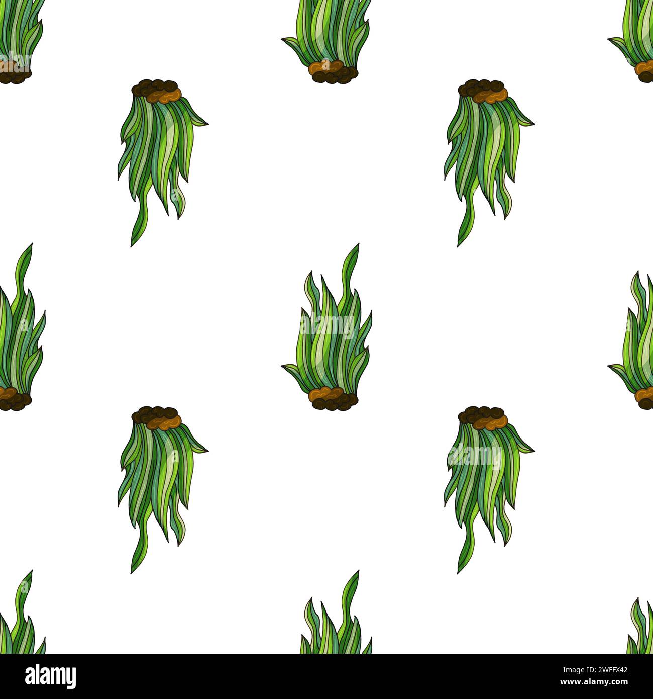 Creative marine seamless pattern. Algae. Pattern in hand draw style ...