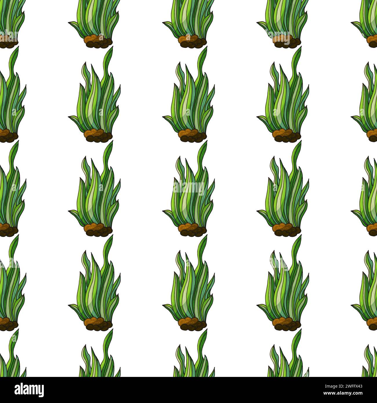 Algae. Creative marine seamless pattern. Pattern in hand draw style ...