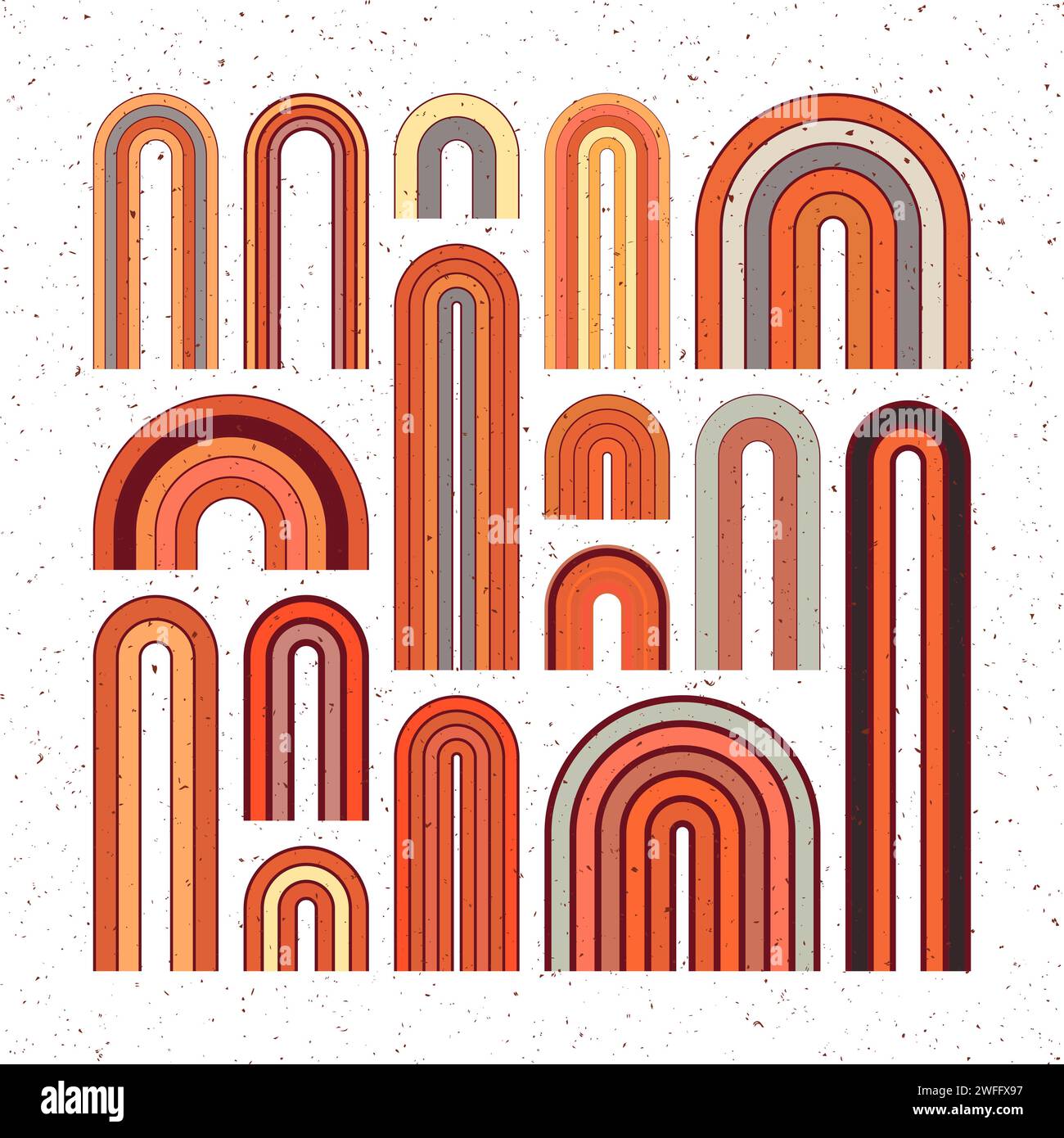 Mid century arch elements, modern geometric shapes, grunge rainbow ...