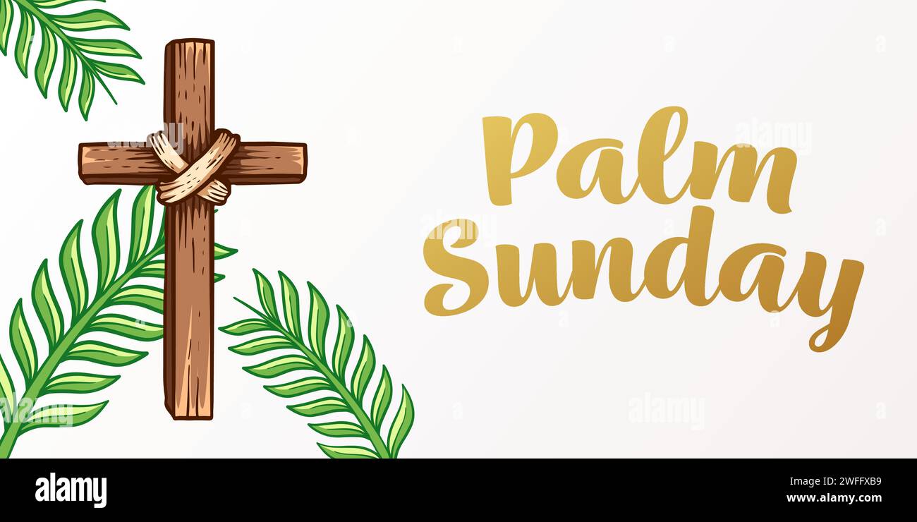 hand drawn palm sunday horizontal banner poster illustration Stock ...