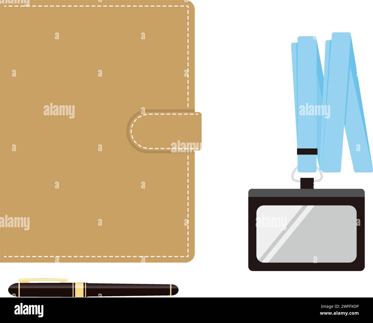 Business notebook, ID card case, and fountain pen. Simple illustration ...
