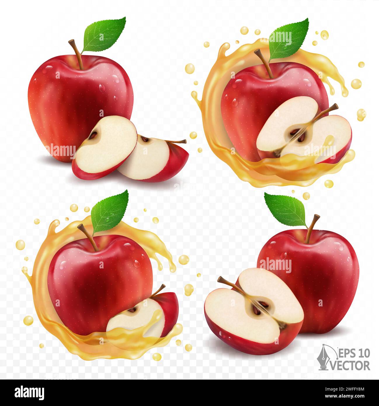 Juice spray and drop realistic transparent set isolated vector ...