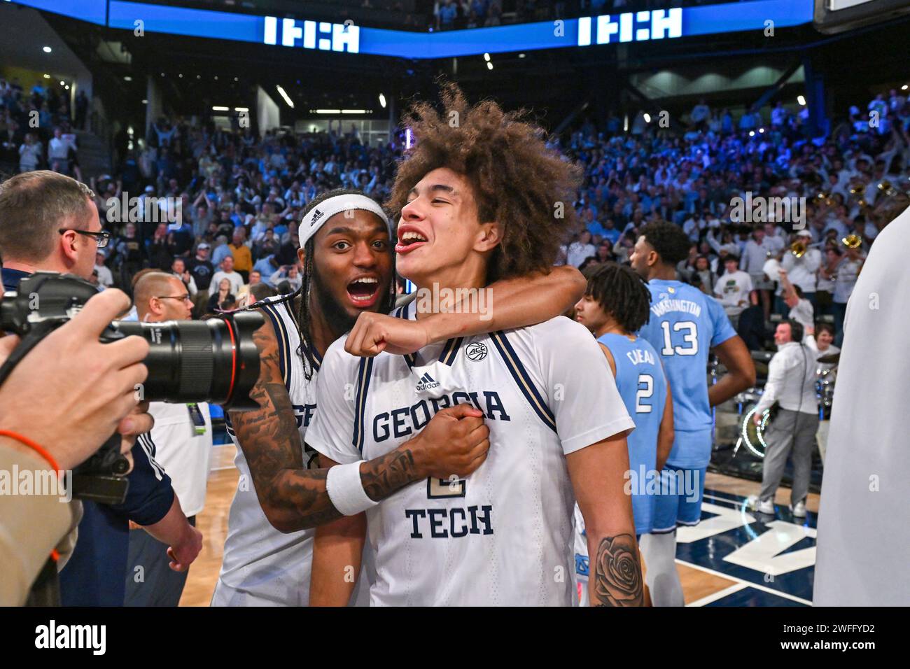 ATLANTA, GA – JANUARY 30: Georgia Tech guard Naithan George (2) reacts ...