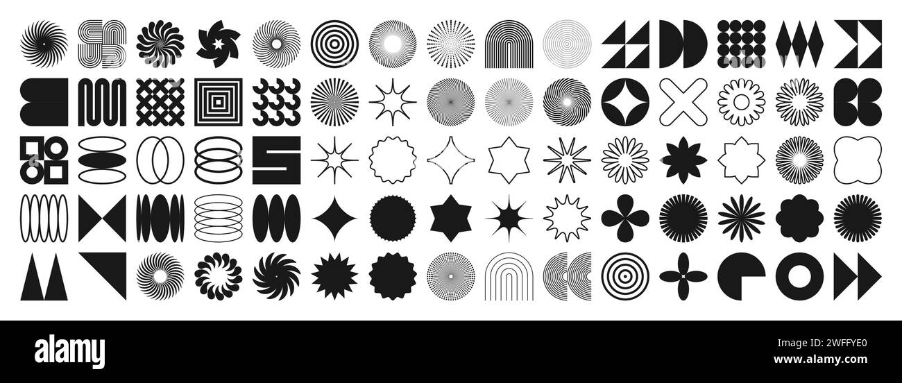 Brutalist geometric shapes, symbols. Simple primitive elements and forms. Bauhaus retro design ...