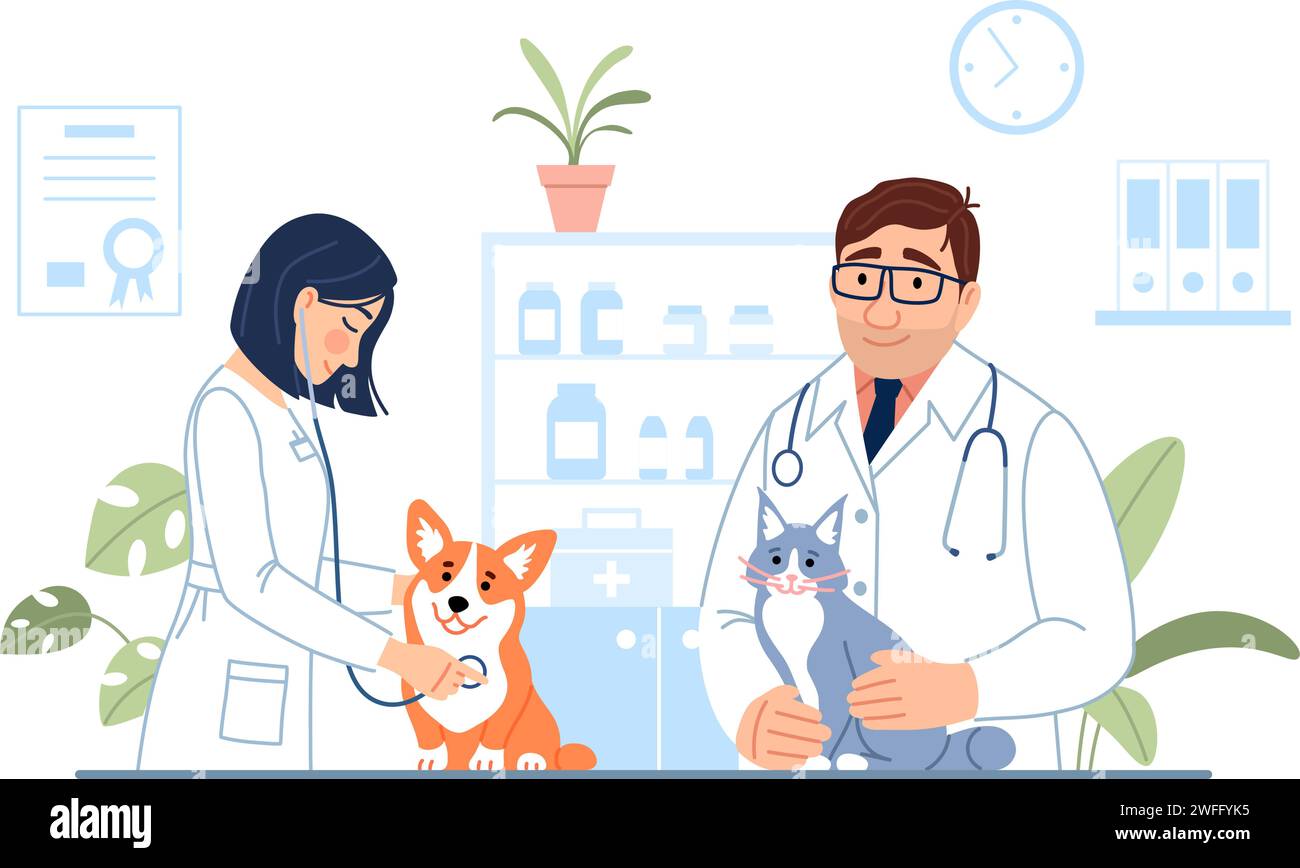 Veterinary exam concept Veterinarian examining pet Stock Vector Image ...