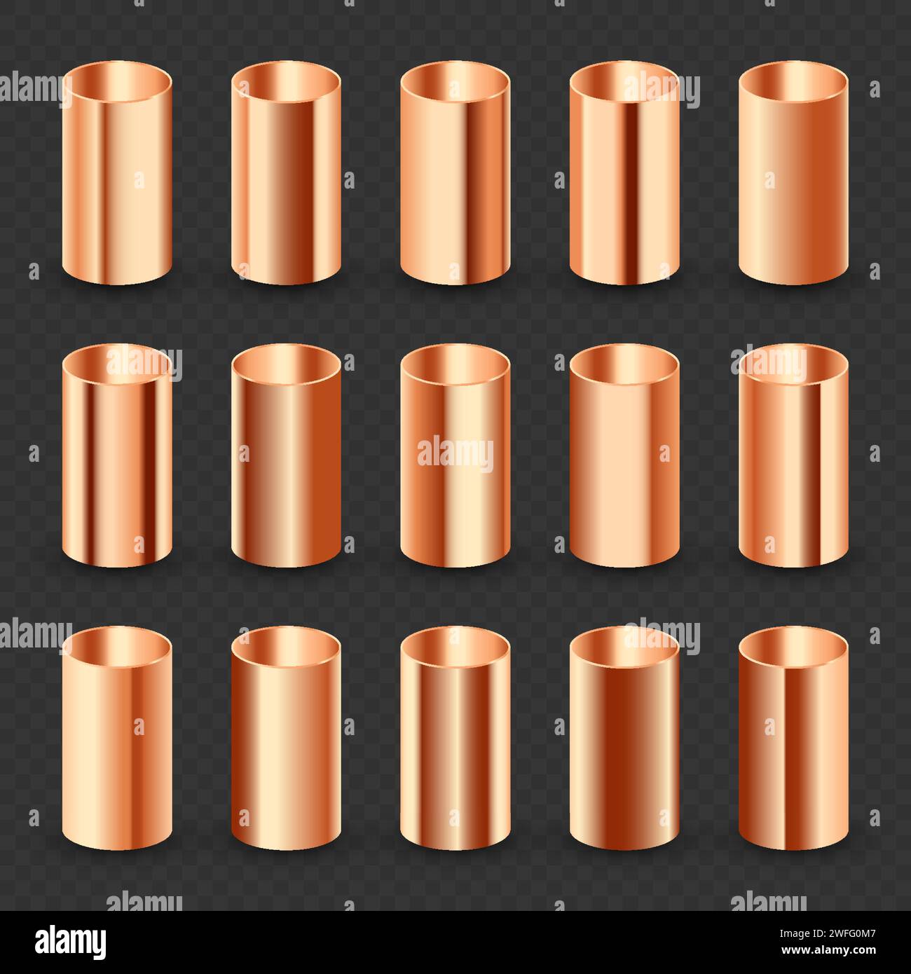 Copper pipes collection. Construction material, pipeline. Industry and ...