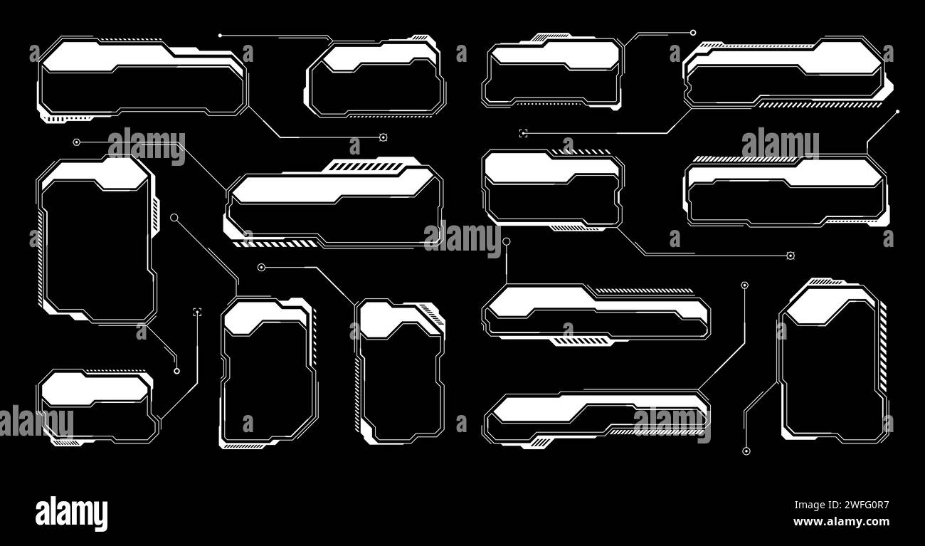 White futuristic HUD, UI elements. Sci-fi user interface text boxes ...