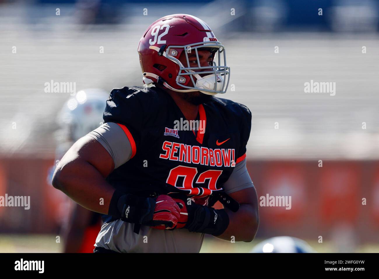 American defensive lineman Justin Eboigbe of Alabama runs through ...