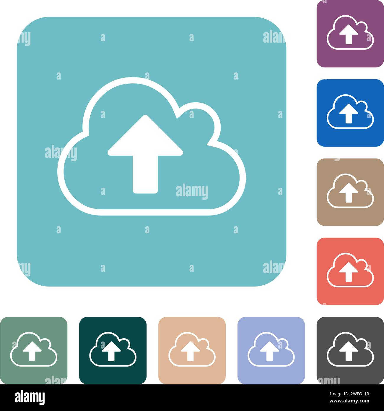 Cloud upload outline white flat icons on color rounded square backgrounds Stock Vector Image ...