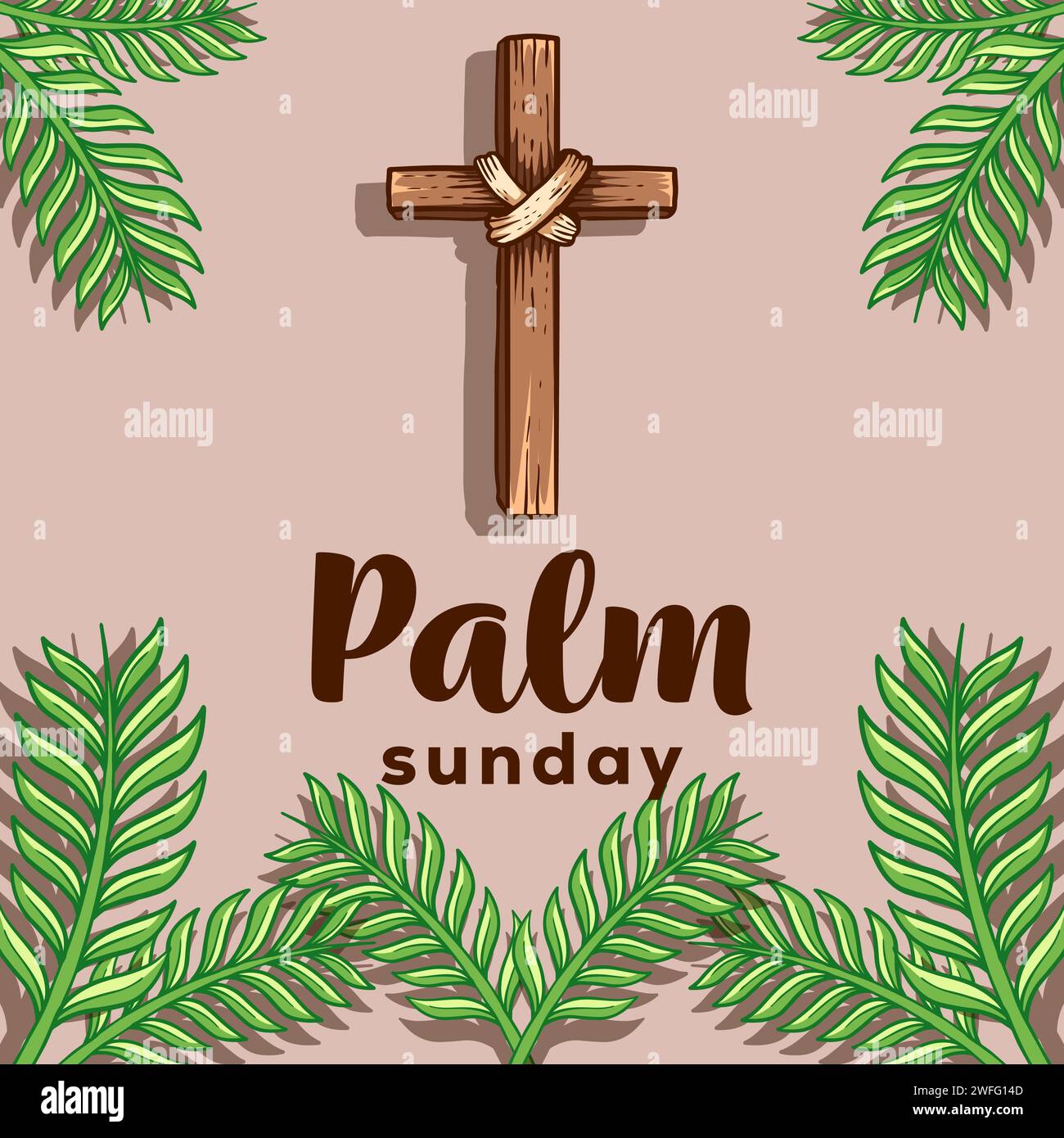 hand drawn vector design Palm Sunday illustration with the cross and ...