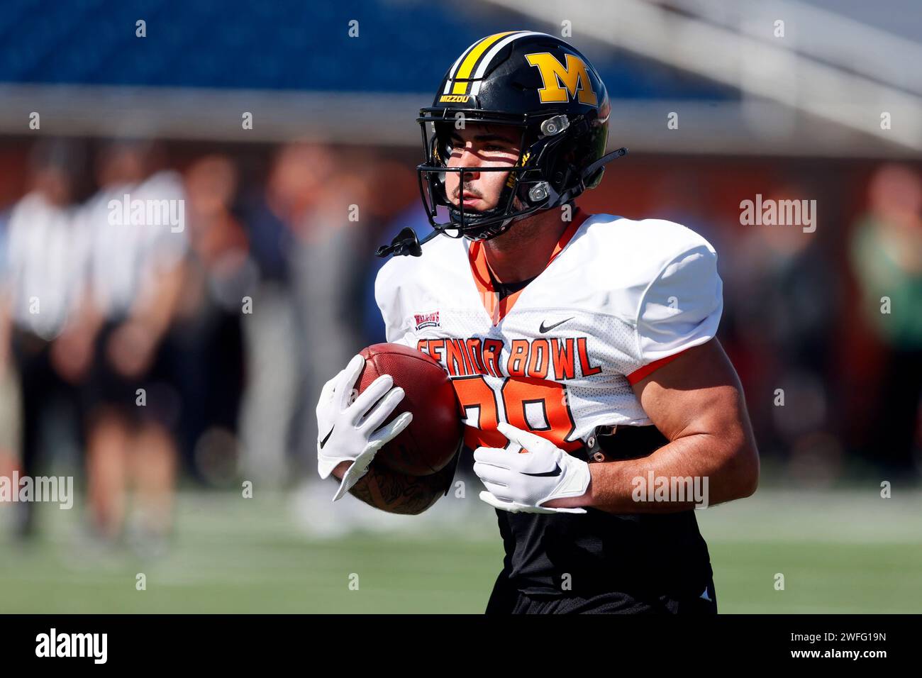 American running back Cody Schrader of Missouri runs through drills ...